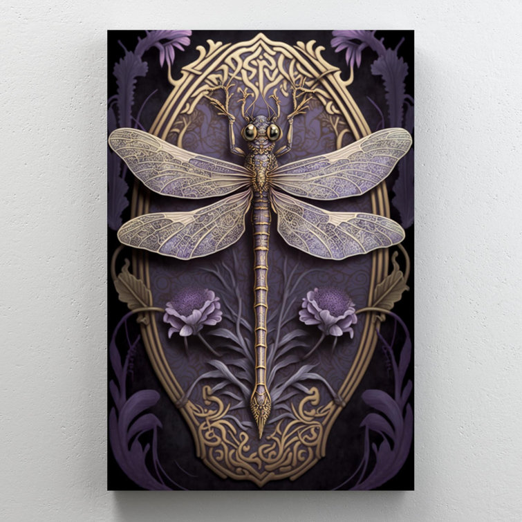 August Grove® Lavender and Dragonfly - Wrapped Canvas Graphic Art | Wayfair